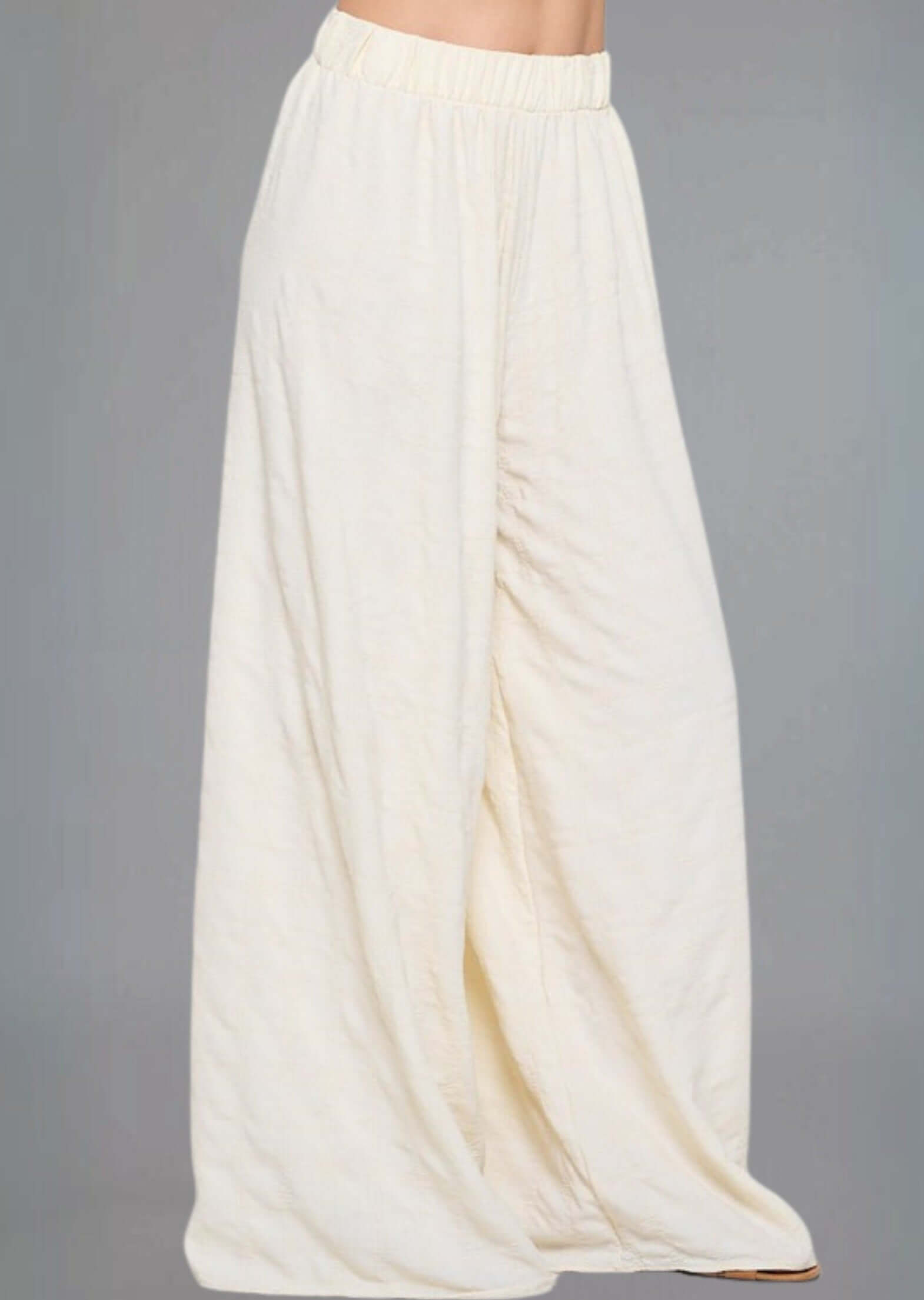 Women's Textured Cream Palazzo Pants Made in USA