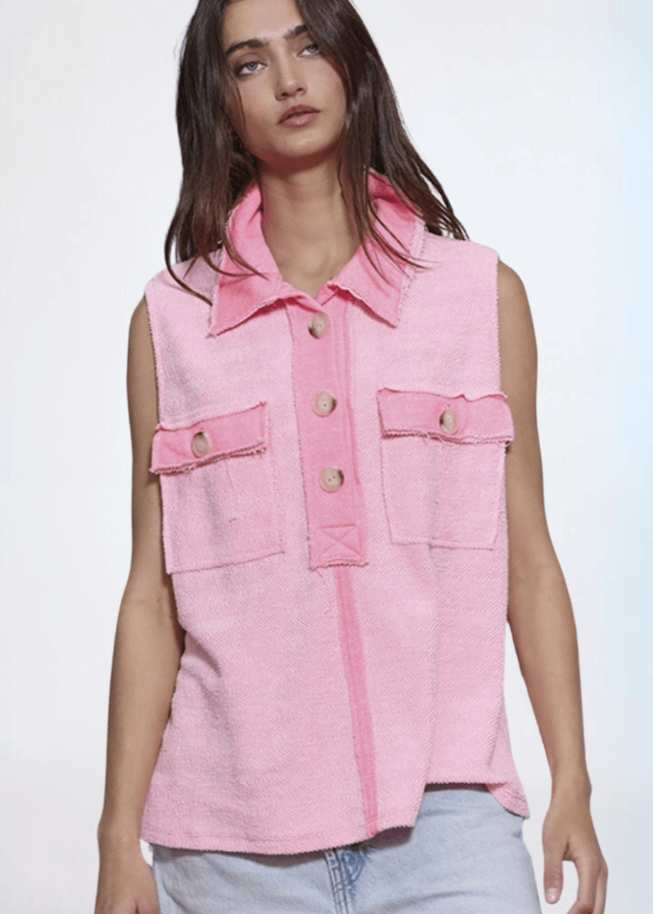 Bucket List Clothing Cotton Oversized Sleeveless Henley