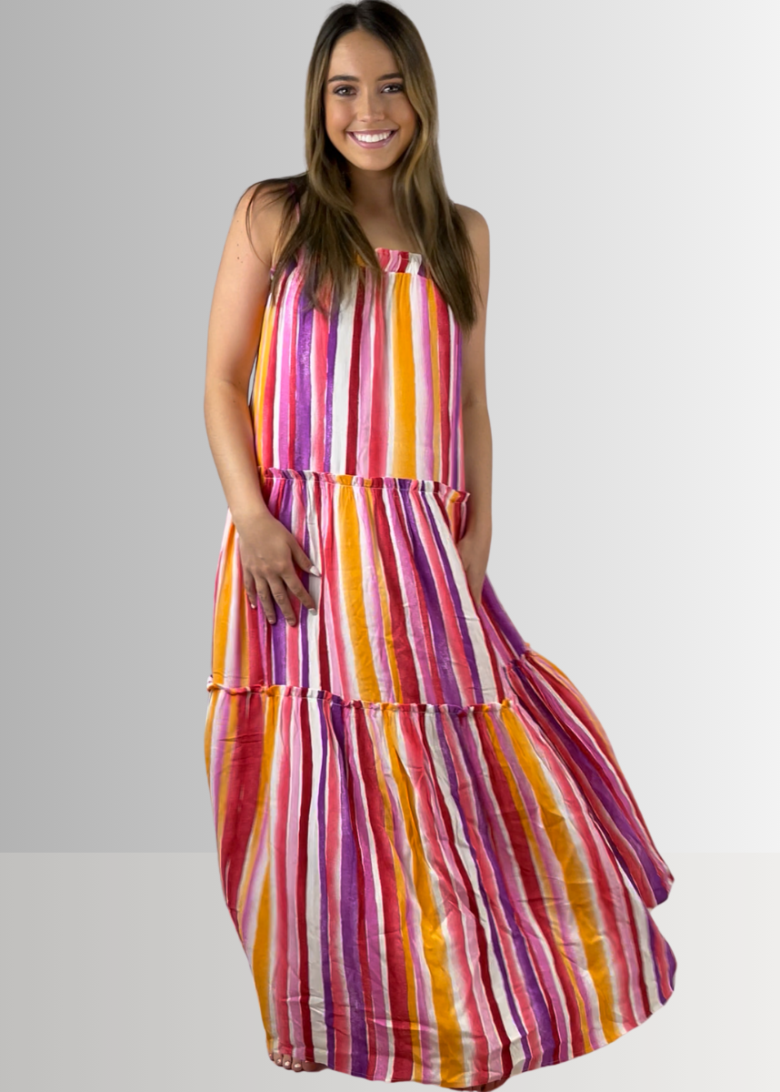 Beautiful & Bold Women's Striped Maxi Sundress Made in USA