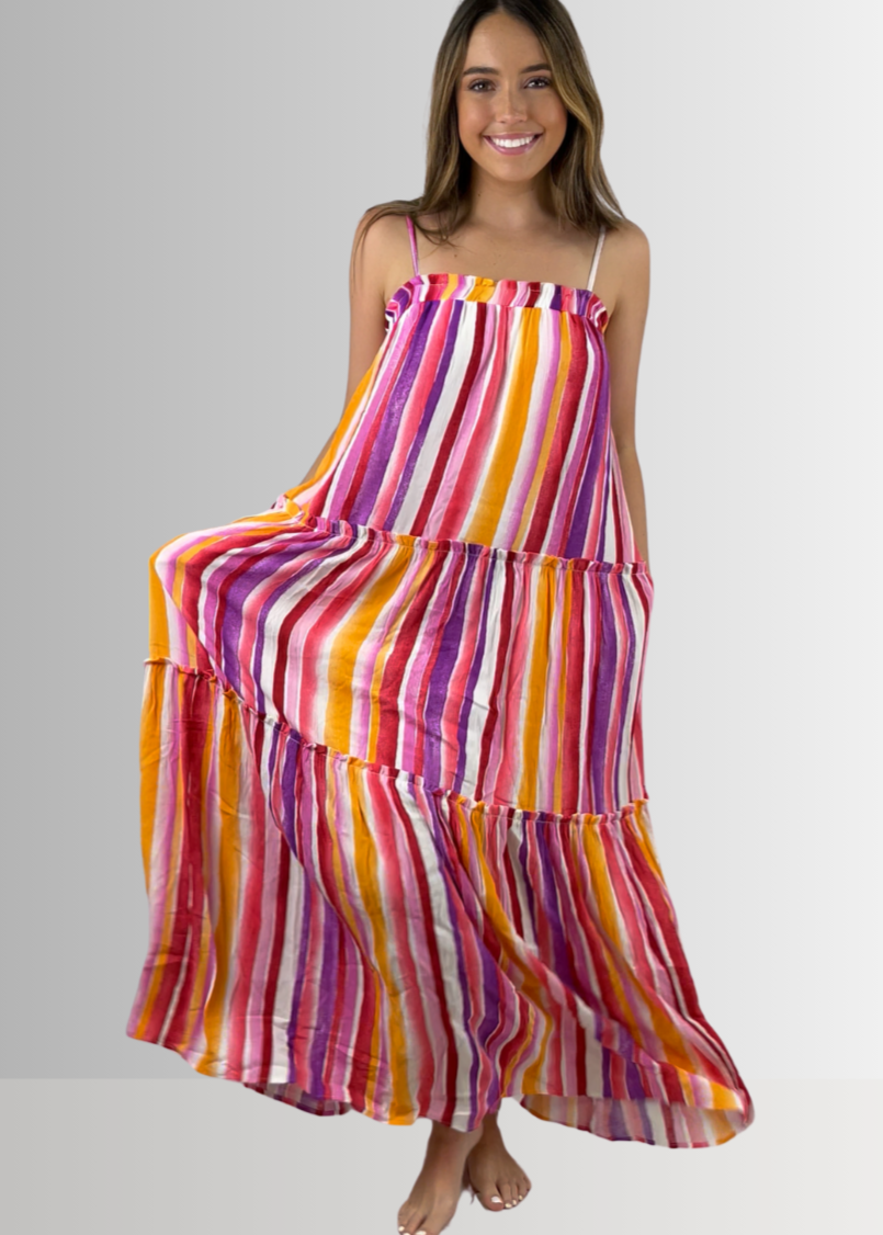 Beautiful & Bold Women's Striped Maxi Sundress Made in USA